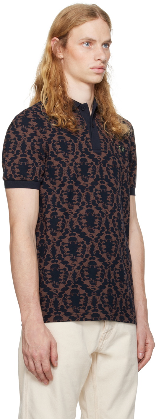 Fred Perry Navy & Brown Ink Blot Print Polo Fred Perry