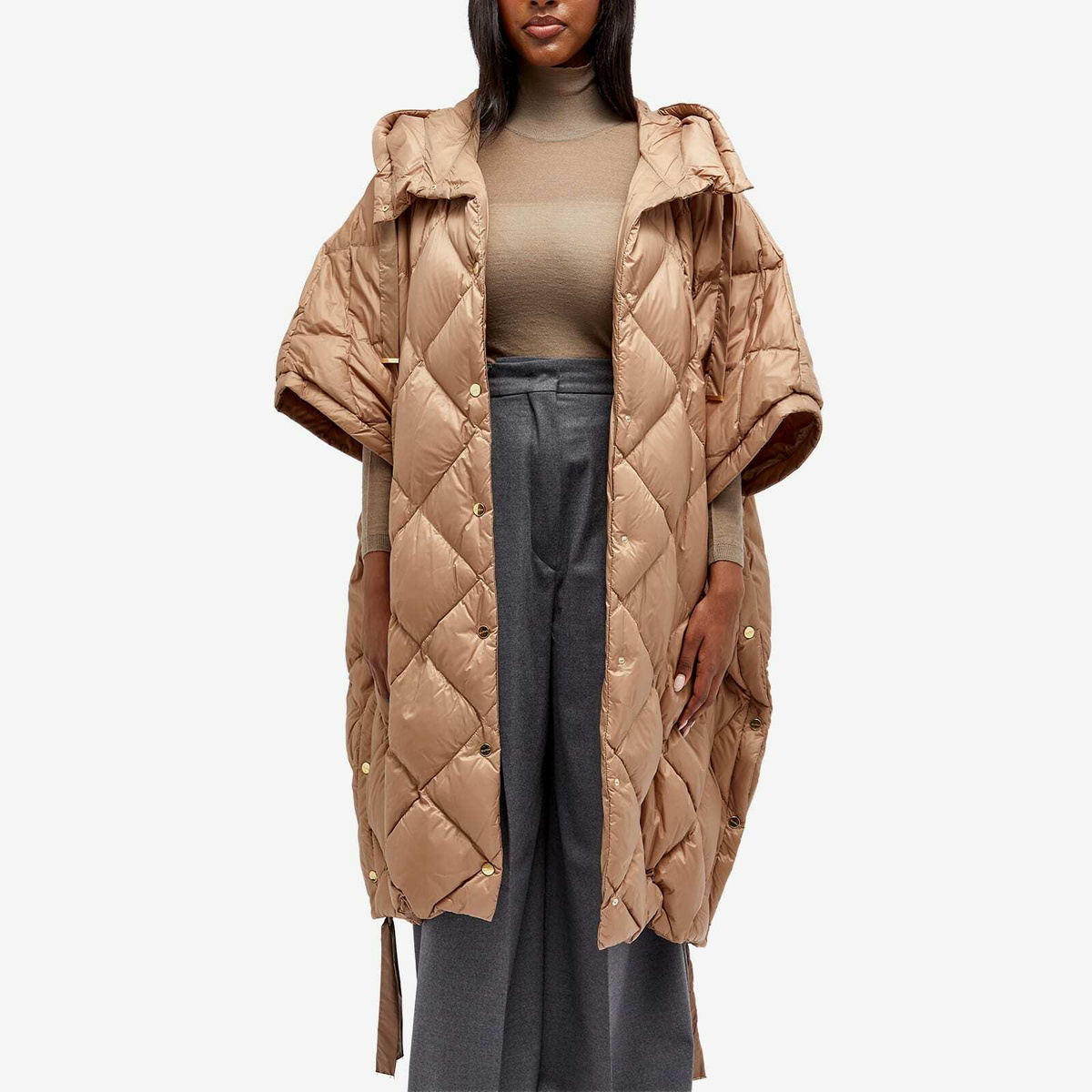 Max Mara Women's Treca Padded Poncho Coat in Camel Max Mara