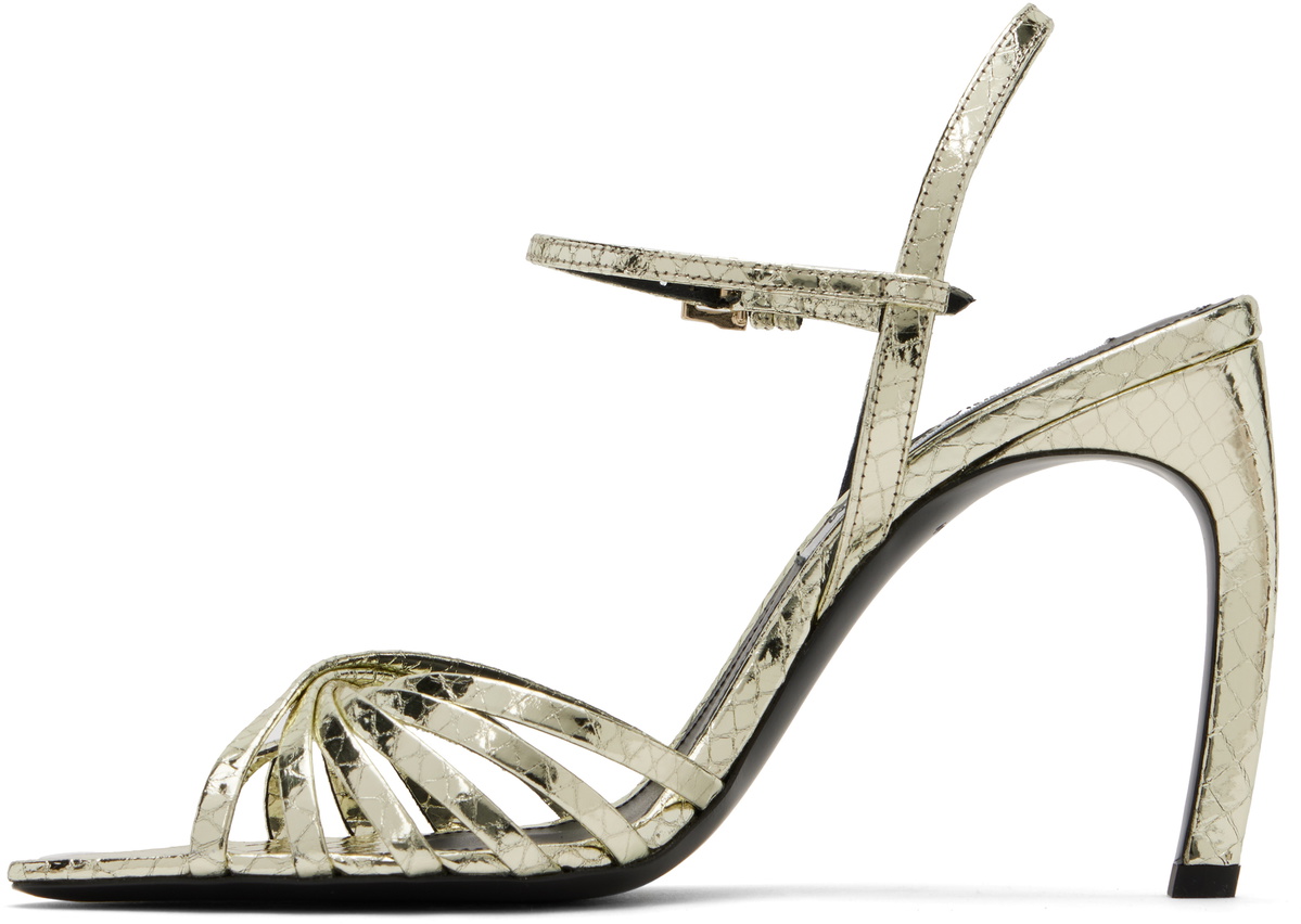 Victoria Beckham Gold Open Toe Cage Heeled Sandals Victoria Beckham