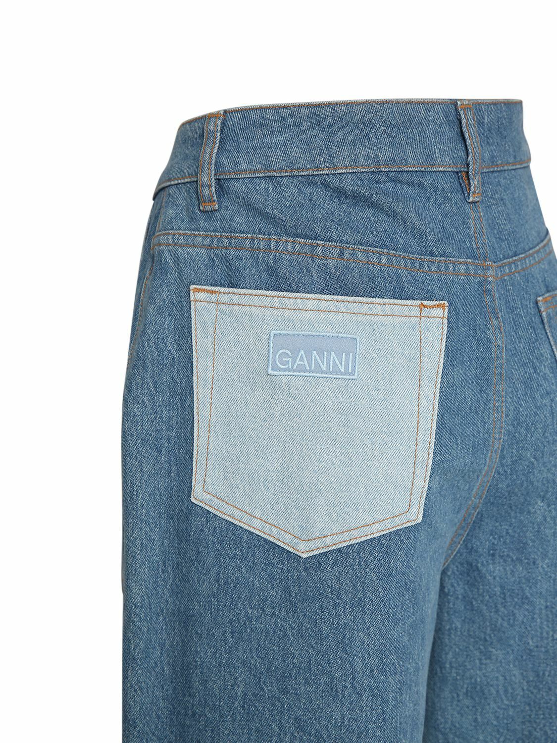 GANNI - High Rise Cotton Denim Cargo Jeans GANNI