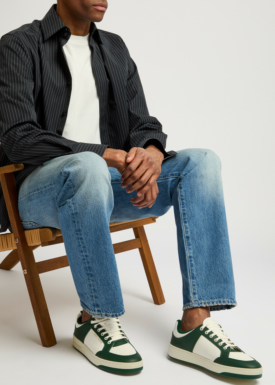 Saint Laurent SL61 Panelled Leather Sneakers White And Green Saint Laurent