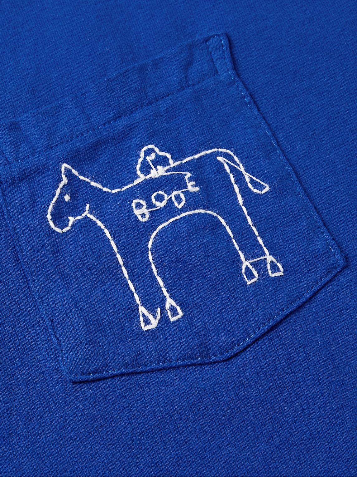BODE - Embroidered Cotton-Jersey T-Shirt - Blue Bode