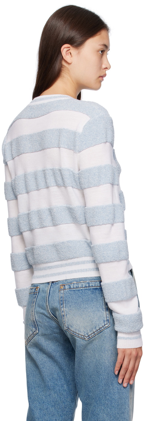 Balmain White & Blue Striped Sweater Balmain