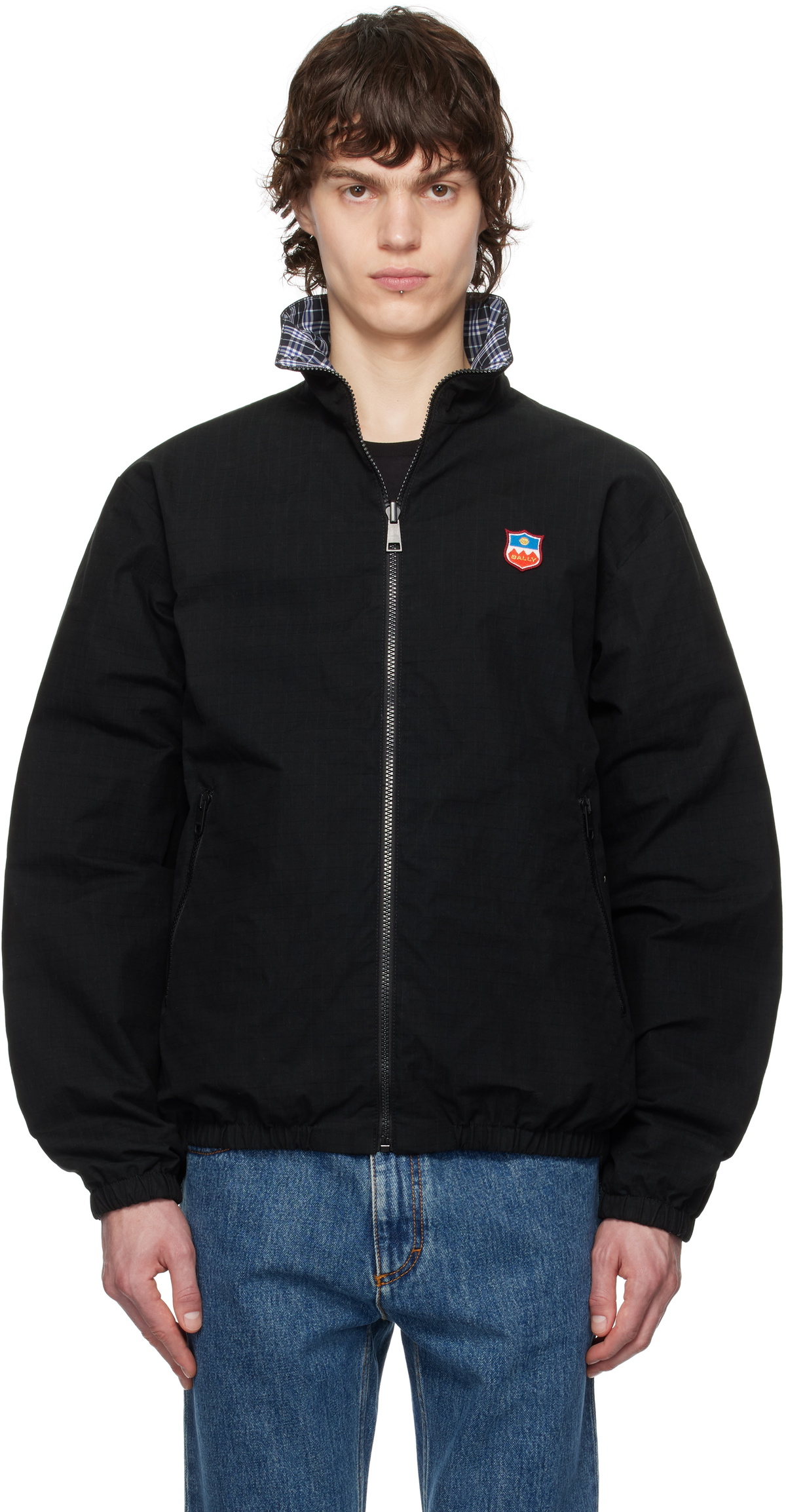 Bally Black & Blue Check Reversible Jacket Bally