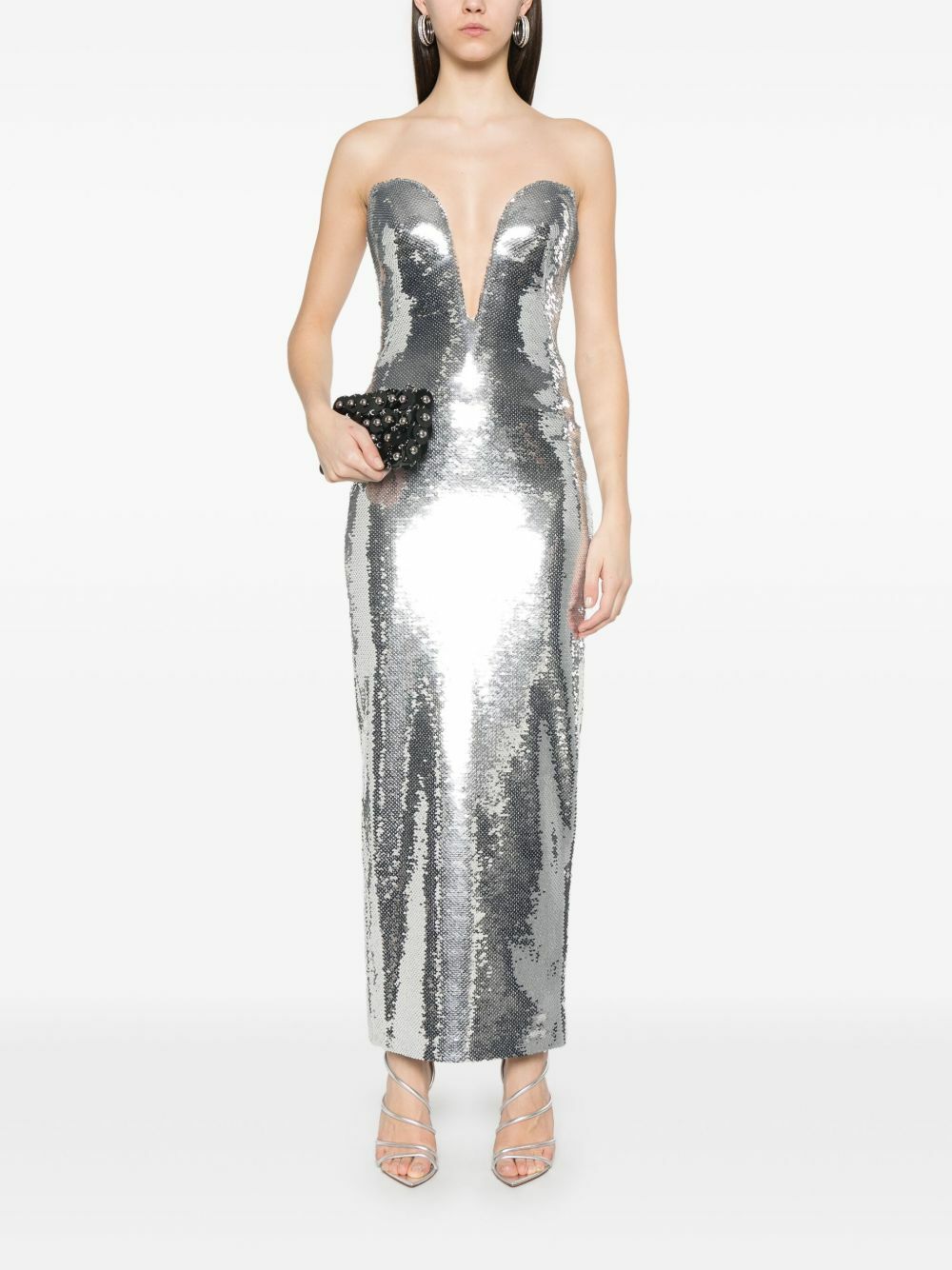 Mônot Silver Sequinned Gown Monot