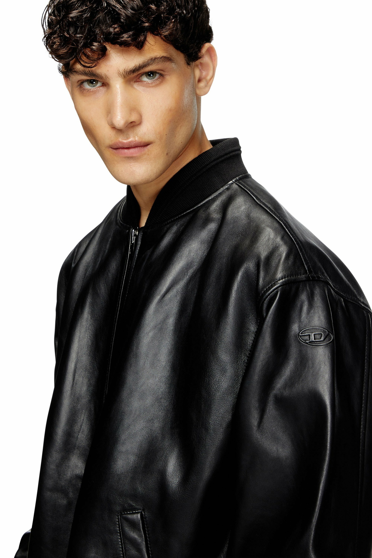 Diesel Waxed-leather bomber jacket - Leather jackets Mens in Black Diesel