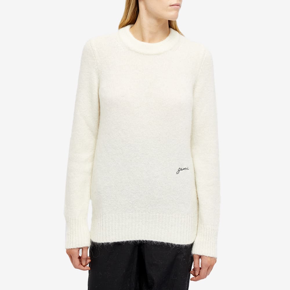 GANNI Women's Brushed Aplaca O-Neck Logo Knit in Egret GANNI