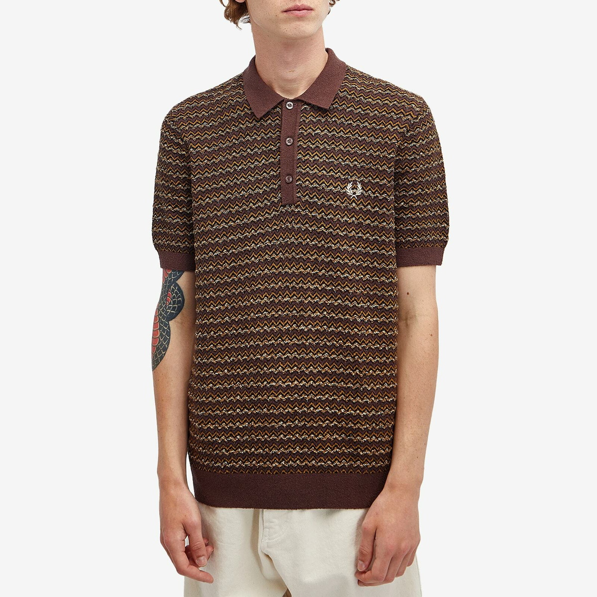 Fred Perry Men's Boucle Jacquard Knit Polo in Carrington Road Brick ...