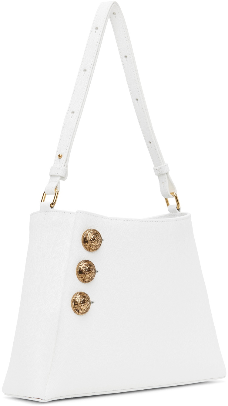 Balmain White Emblème Grained Calfskin Shoulder Bag Balmain