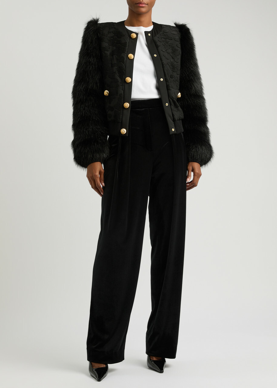 Balmain Floral Jersey and Faux fur Jacket Black Balmain