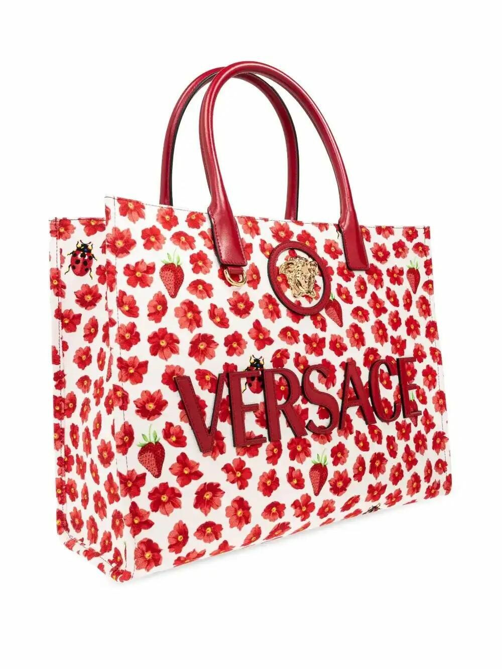 Versace Red Large Strawberry Garden La Medusa Tote Bag Versace