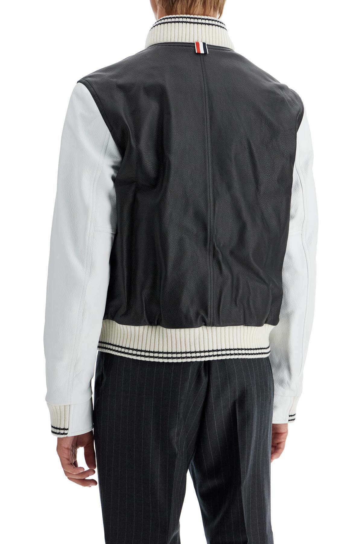 THOM BROWNE leather varsity bomber jacket Black Thom Browne