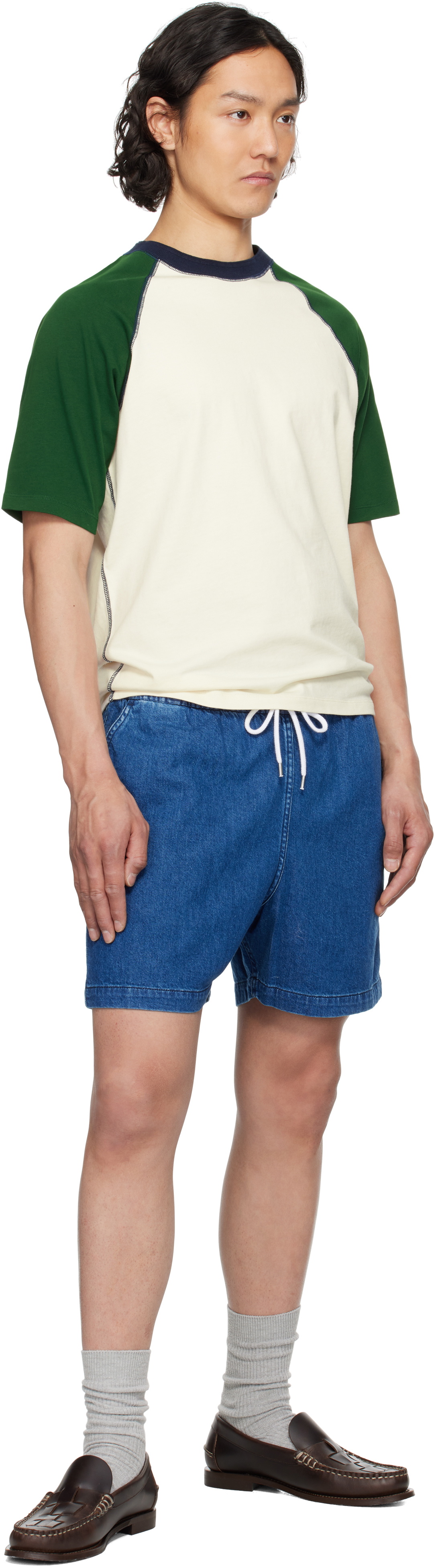 Drake's Blue Cotton Drawstring Denim Shorts Drake's
