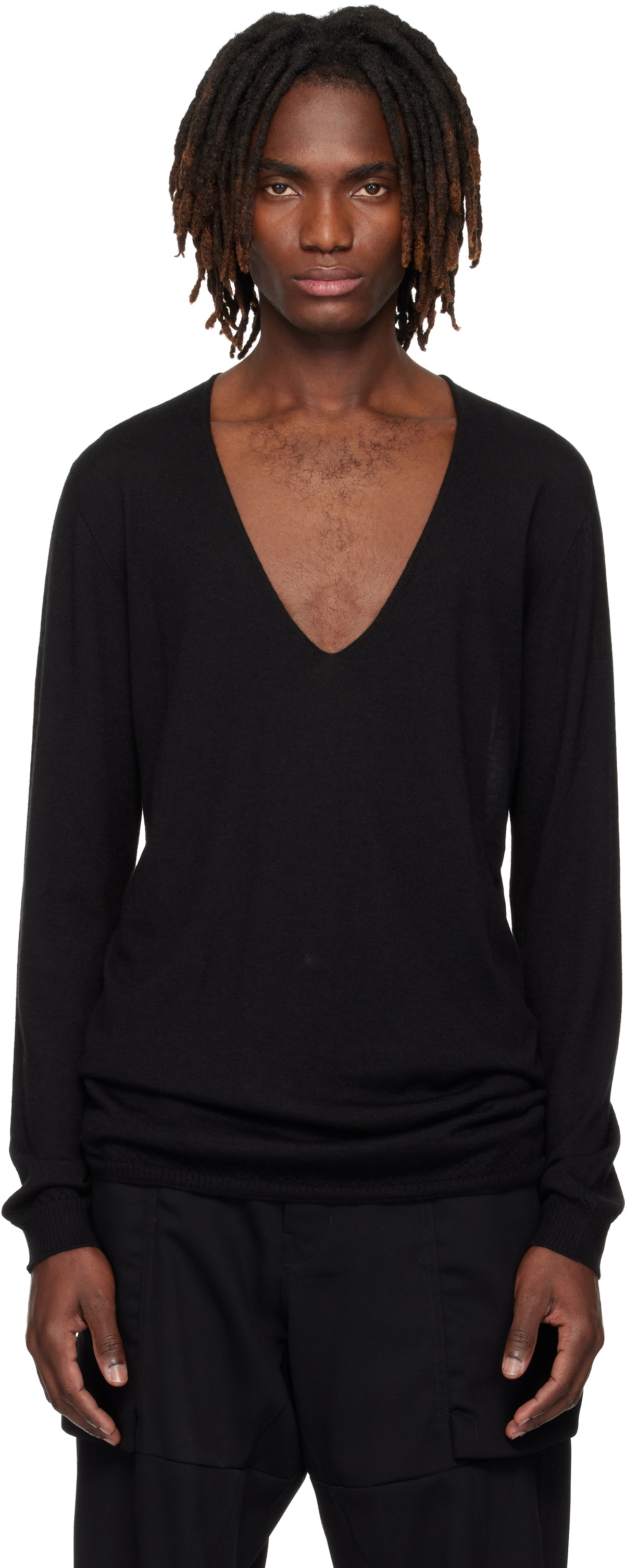 Rick Owens Black Temple Oversize Extreme V Neck Sweater Rick Owens