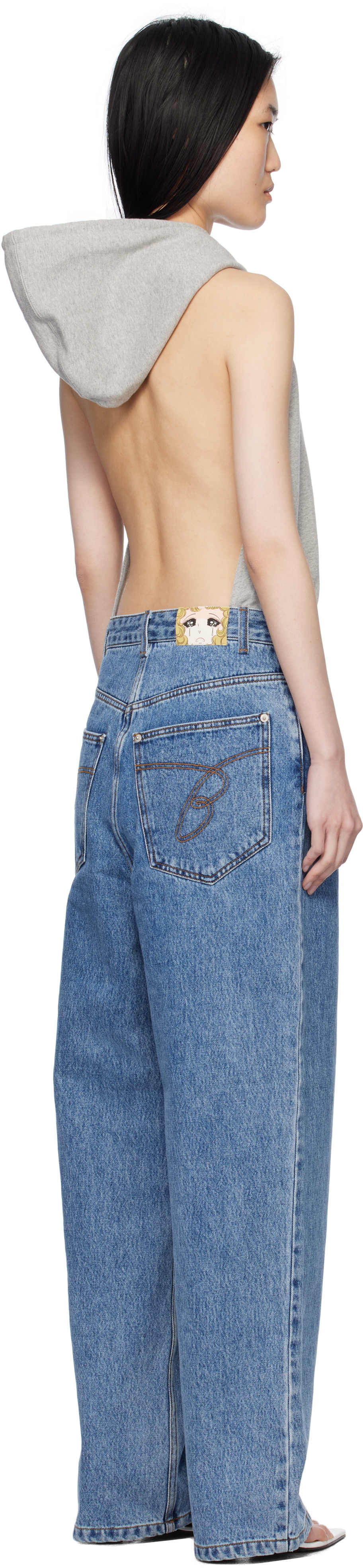 Pushbutton Blue & Gray Halter Hoodie Jumpsuit Pushbutton