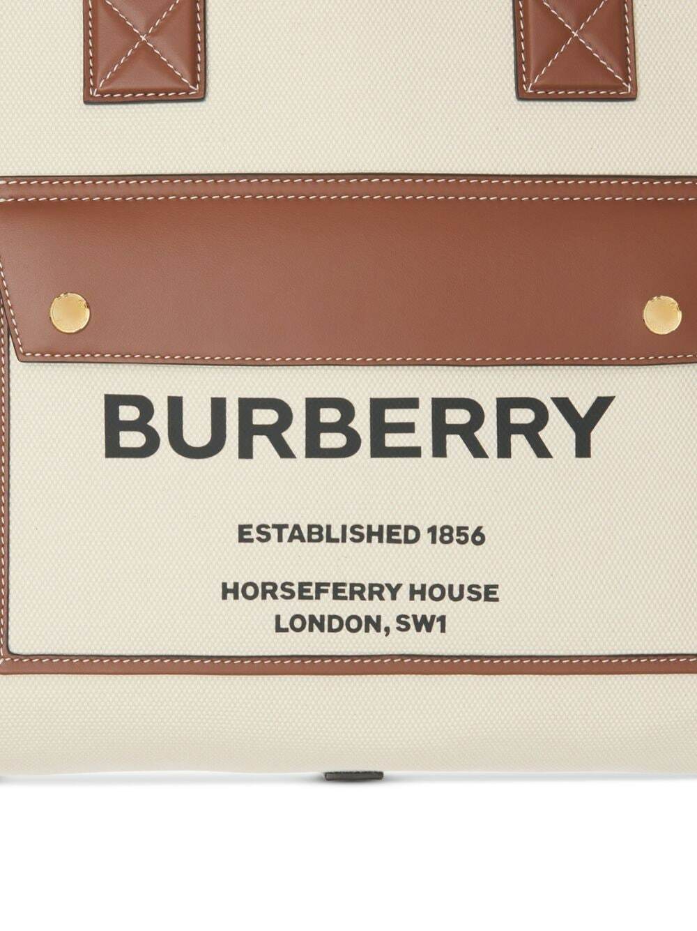 BURBERRY - Pocket Cotton And Leather Shopping Bag Burberry