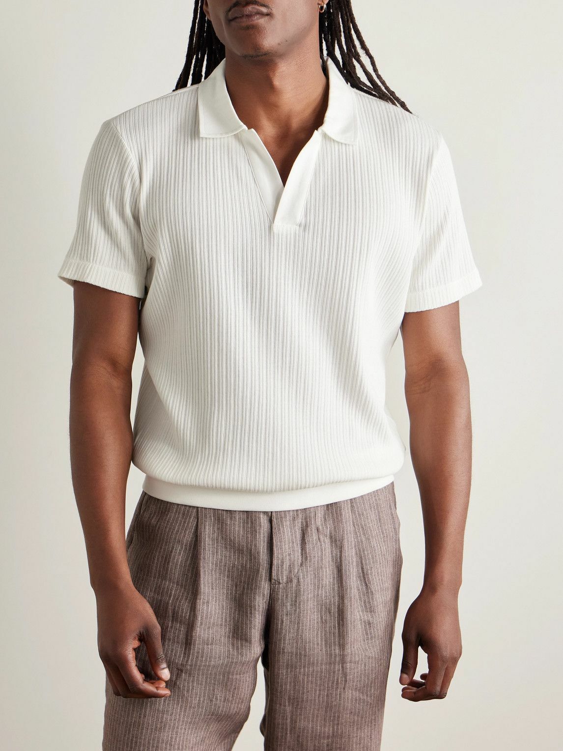 Oliver Spencer - Westcott Ribbed Organic Cotton Polo Shirt - Neutrals ...