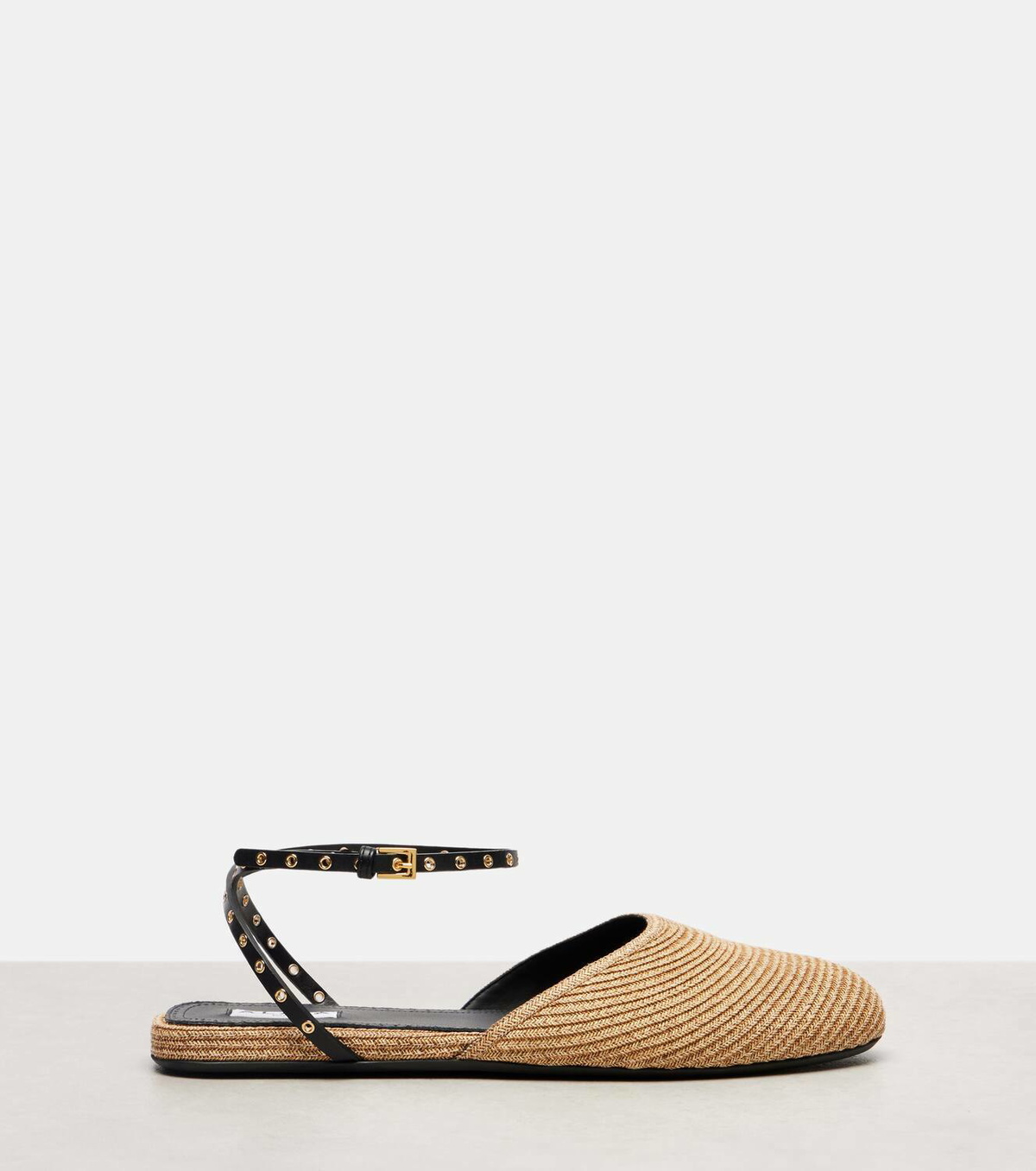 Alaïa Leather-trimmed raffia flats ALAÏA