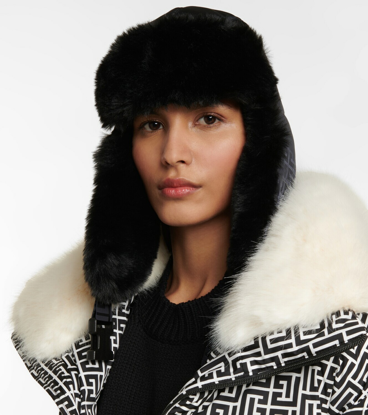 Balmain - Monogram faux fur-trimmed hat Balmain