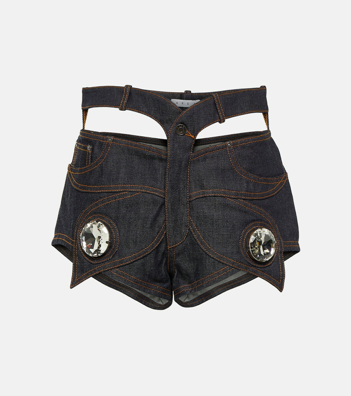 Area Embellished cutout denim shorts AREA