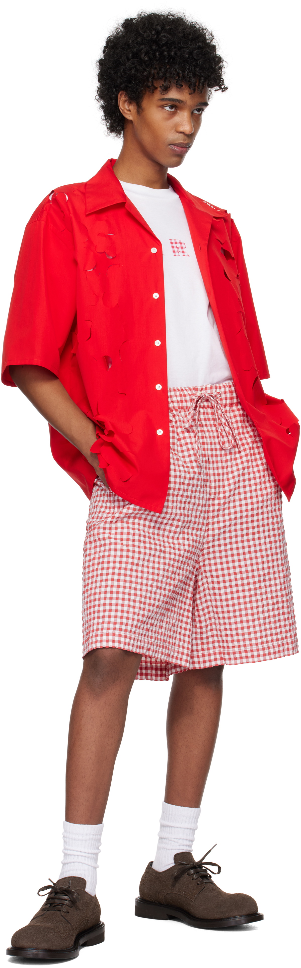 Marni Red & White Gingham Shorts Marni