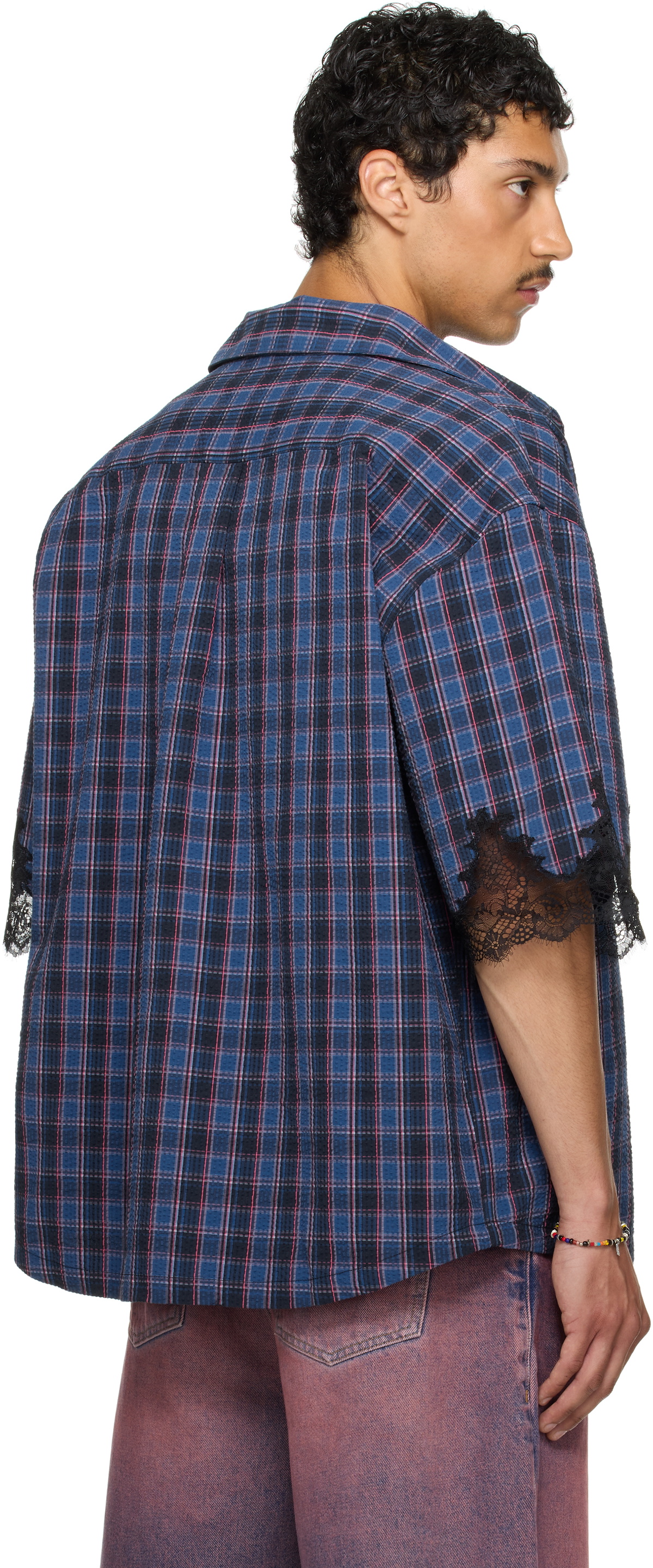 Martine Rose SSENSE Exclusive Navy Lace Overshirt Martine Rose