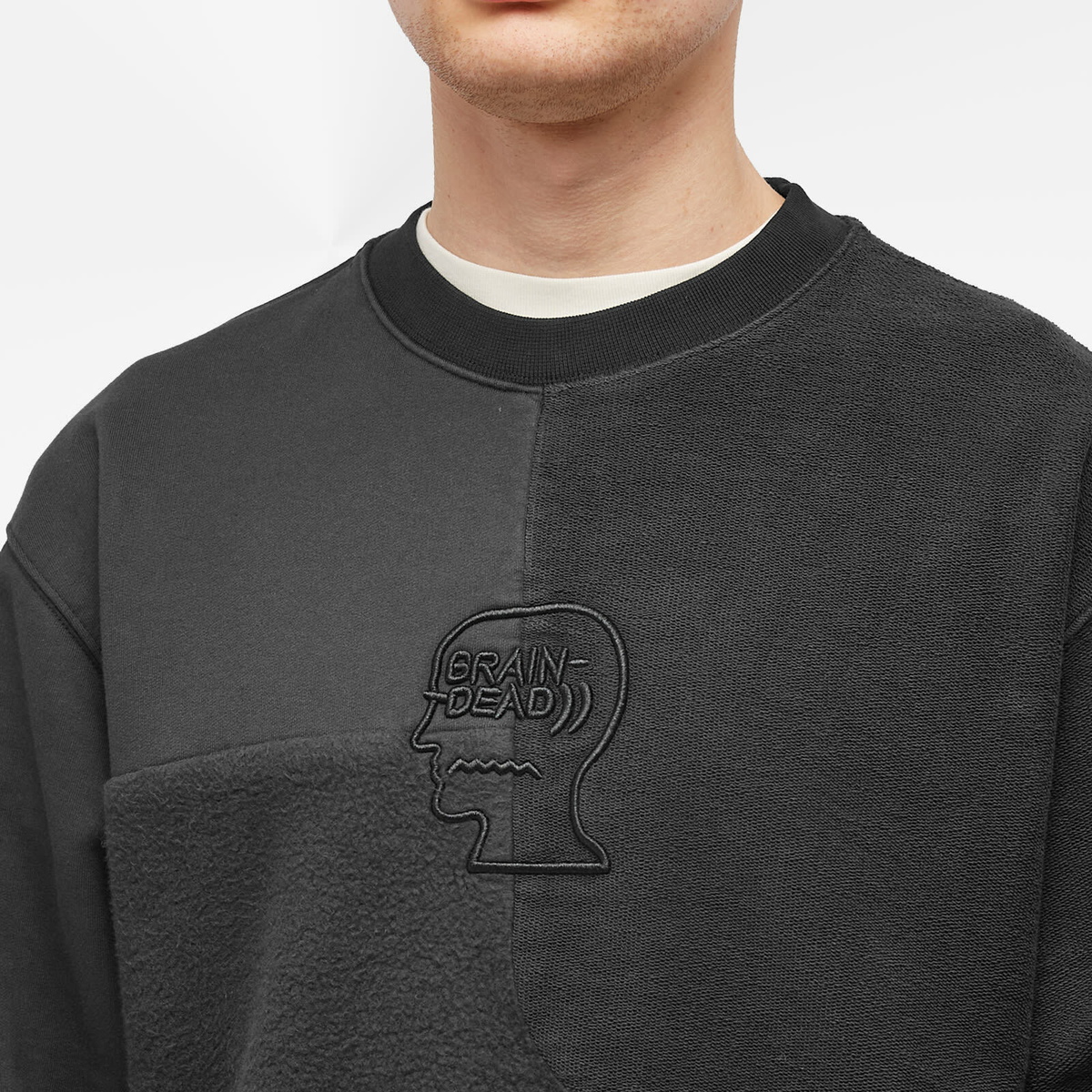Brain Dead Men's Panel Crew Sweat in Black Brain Dead