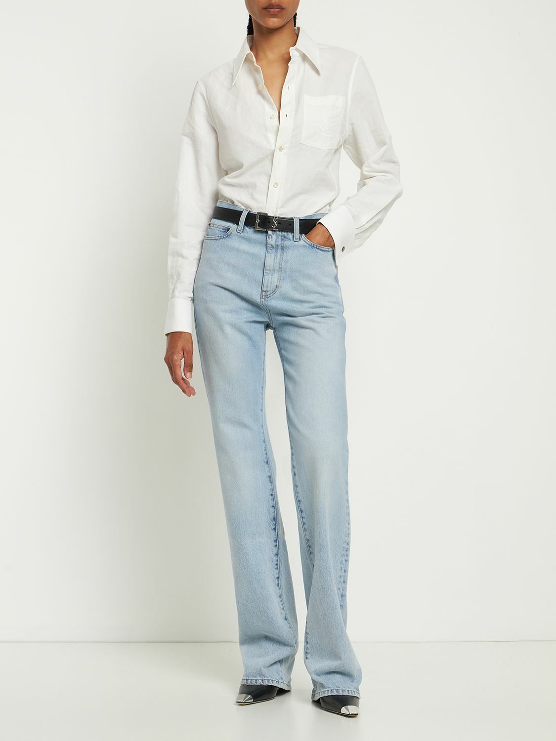 SAINT LAURENT - Janice Straight Cotton Denim Jeans Saint Laurent