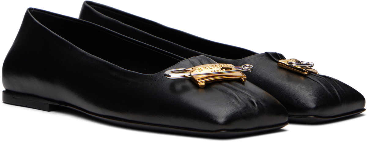 Balmain Black Safety Pin Gathered Lambskin Ballerina Flats Balmain