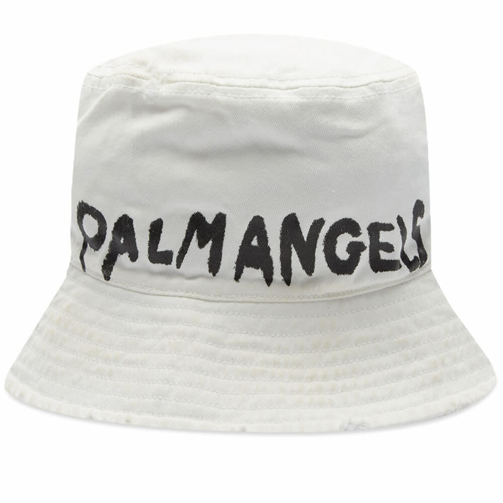 Palm Angels Men's Logo Bucket Hat in Beige/Black Palm Angels