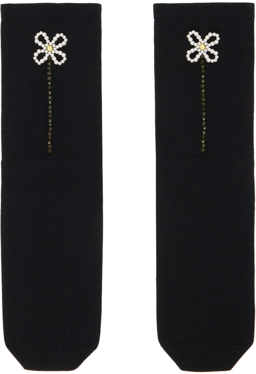 Simone Rocha Black Beaded Socks Simone Rocha