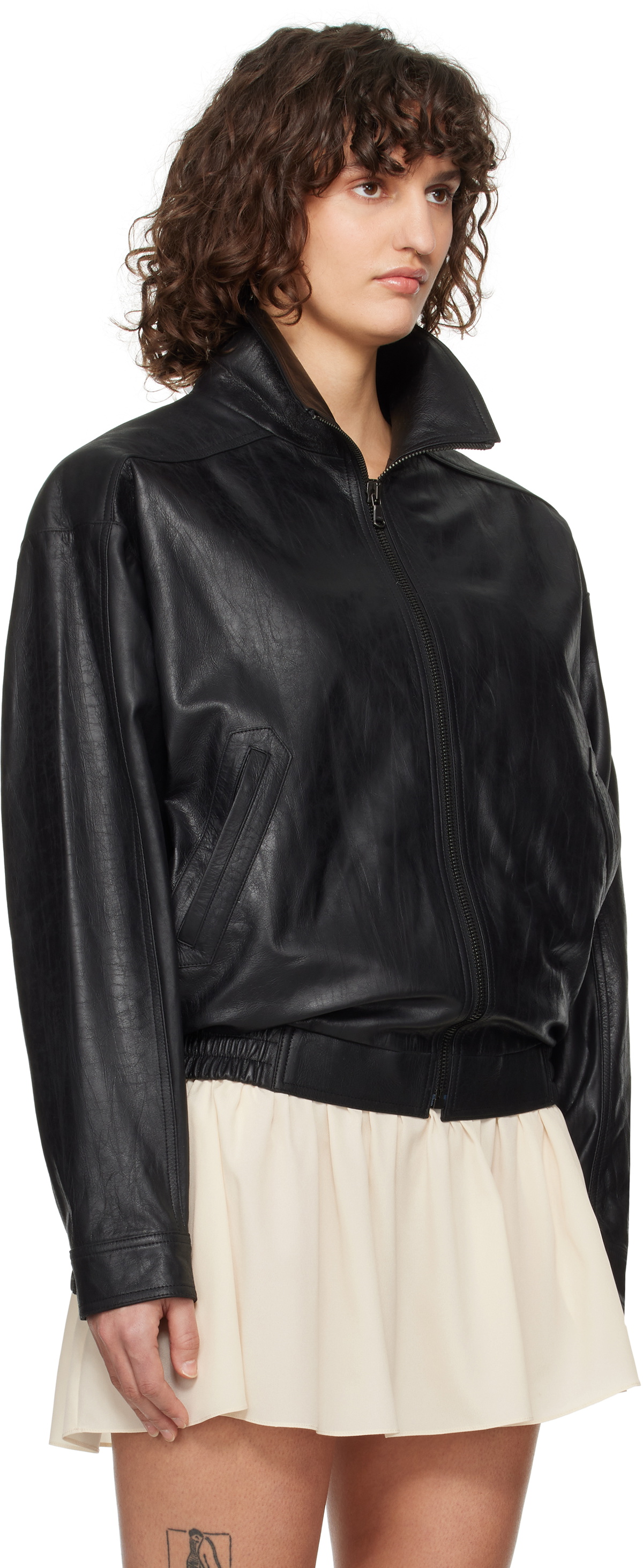 RECTO Black Vintage Crack Effect Leather Jacket Recto