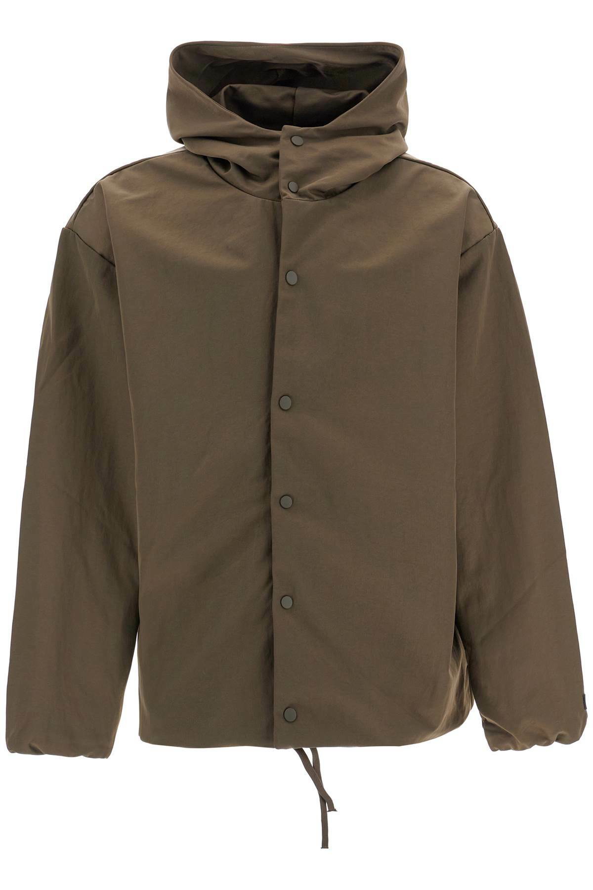 FEAR OF GOD ESSENTIALS textured nylon hooded coaches jacket Khaki Fear ...