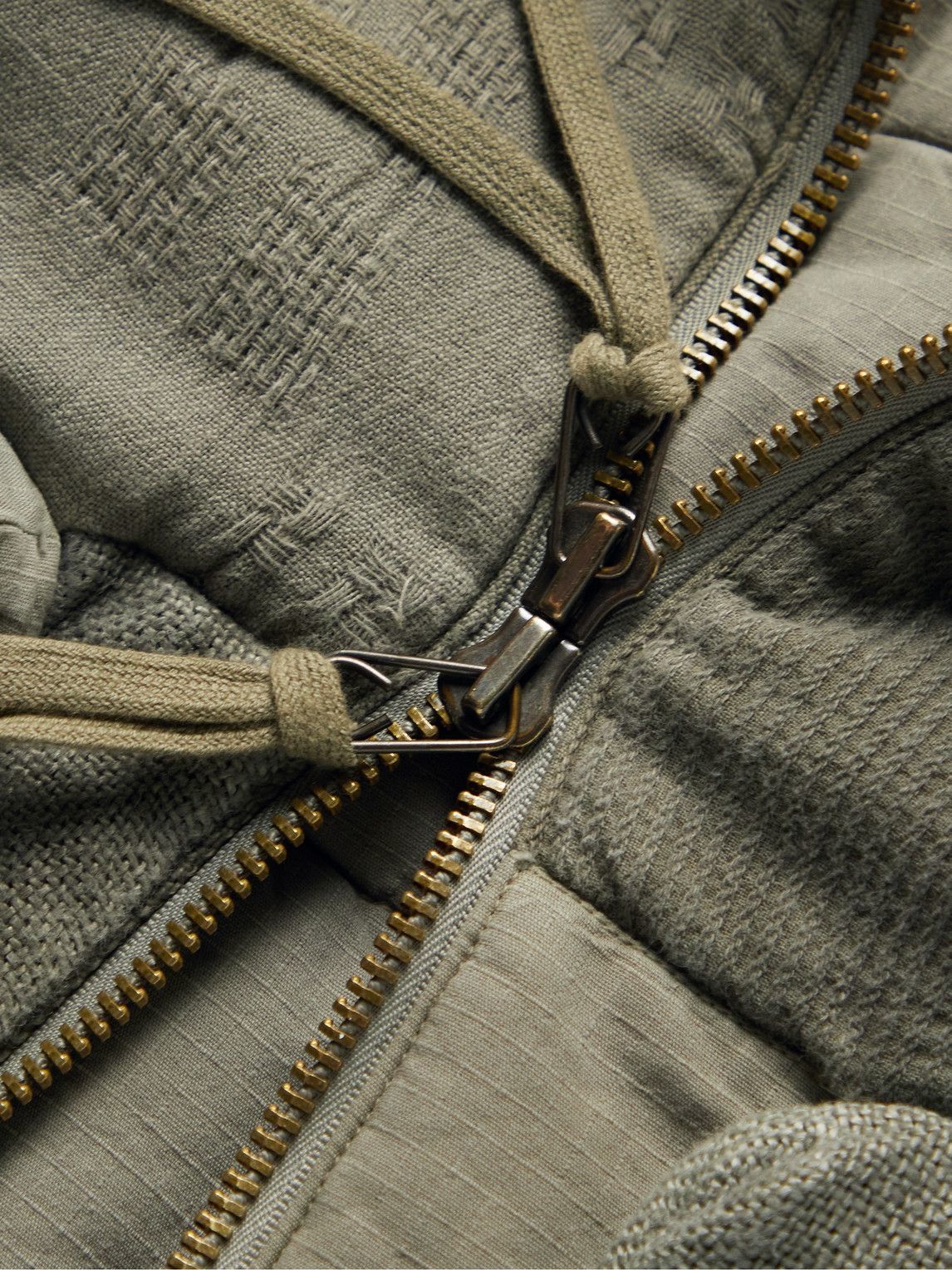 Greg Lauren - Faux Shearling-Trimmed Distressed Panelled Cotton Hooded ...