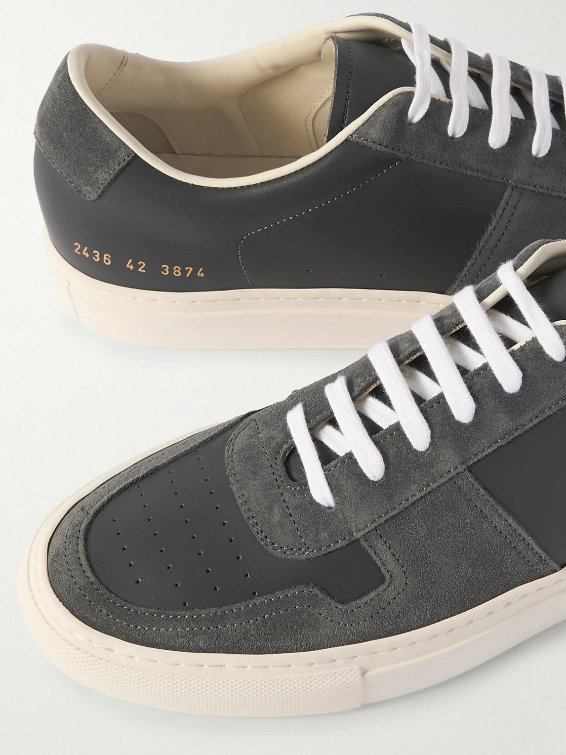 Common Projects - BBall Suede-Trimmed Leather Sneakers - Gray Common ...