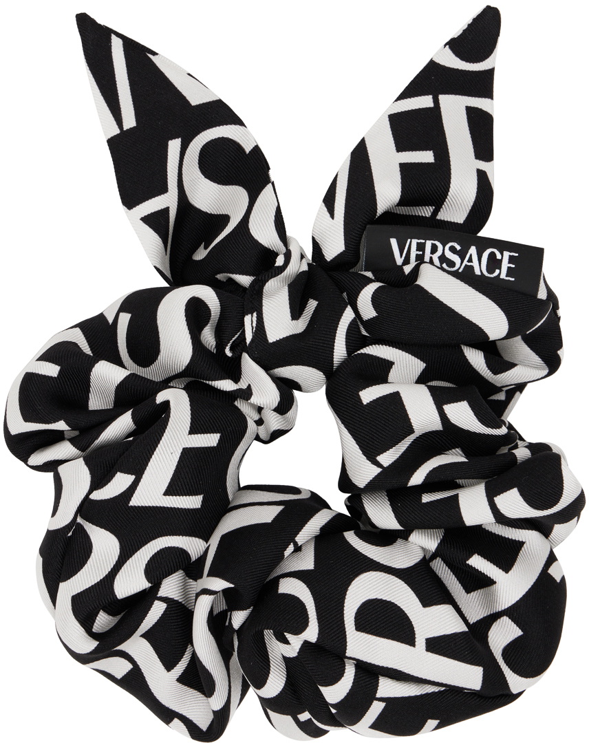 Versace Black & White Silk Scrunchie Versace
