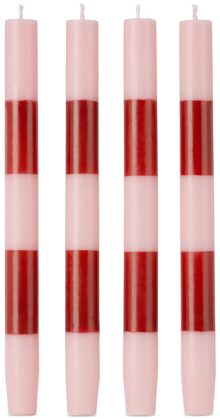 Fazeek Pink & Burgundy Striped Dinner Candles, 4 pcs Fazeek