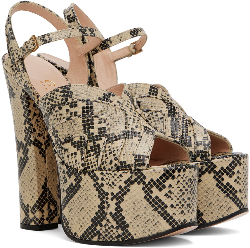 Gucci Beige & Brown Python Platform Heeled Sandals Gucci