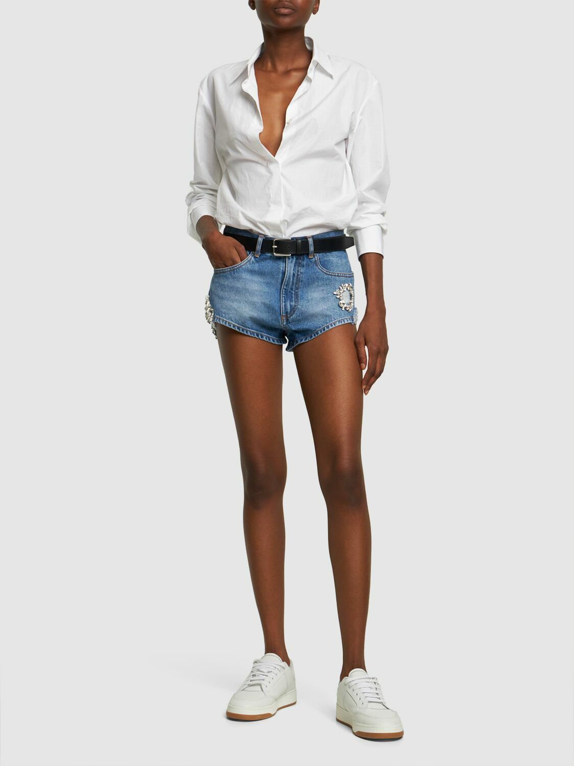 AREA - Embellished Denim Hot Shorts AREA