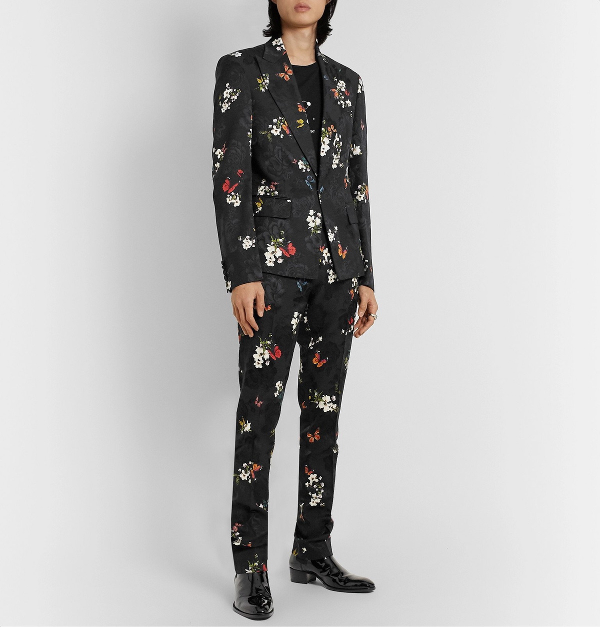 AMIRI - Black Slim-Fit Printed Floral-Jacquard Suit Trousers - Black Amiri