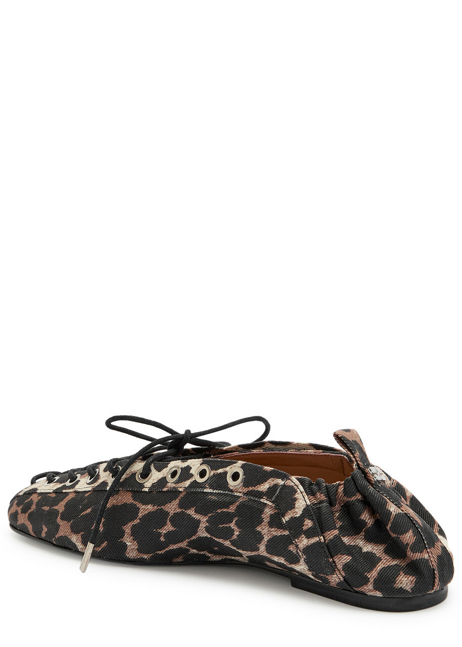 Ganni Leopard Eyelet-embellished Canvas Ballet Flats GANNI