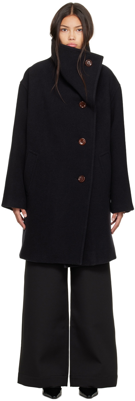 Acne Studios Black Funnel Neck Coat Acne Studios