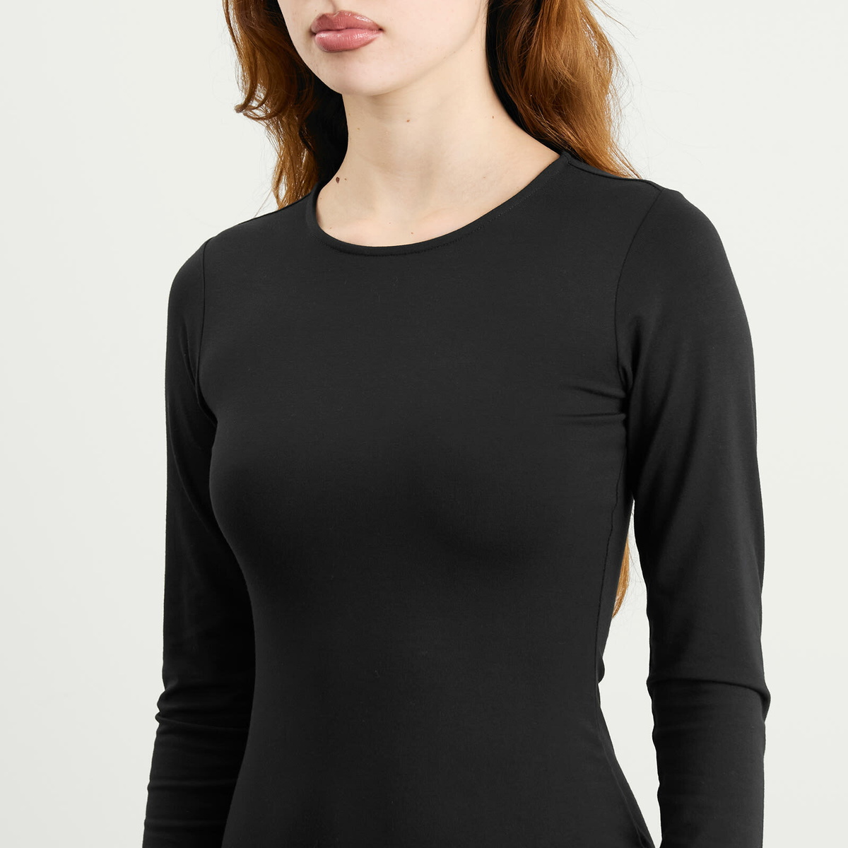 SKIMS Women's Smooth Layers Crewneck Tunic Mini Dress in Obsidian SKIMS