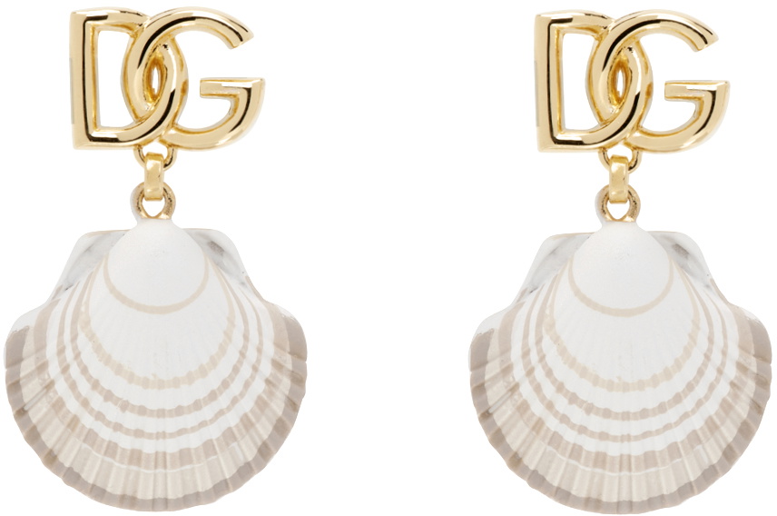Dolce&Gabbana Gold Shell Charm & 'DG' Logo Earrings Dolce & Gabbana