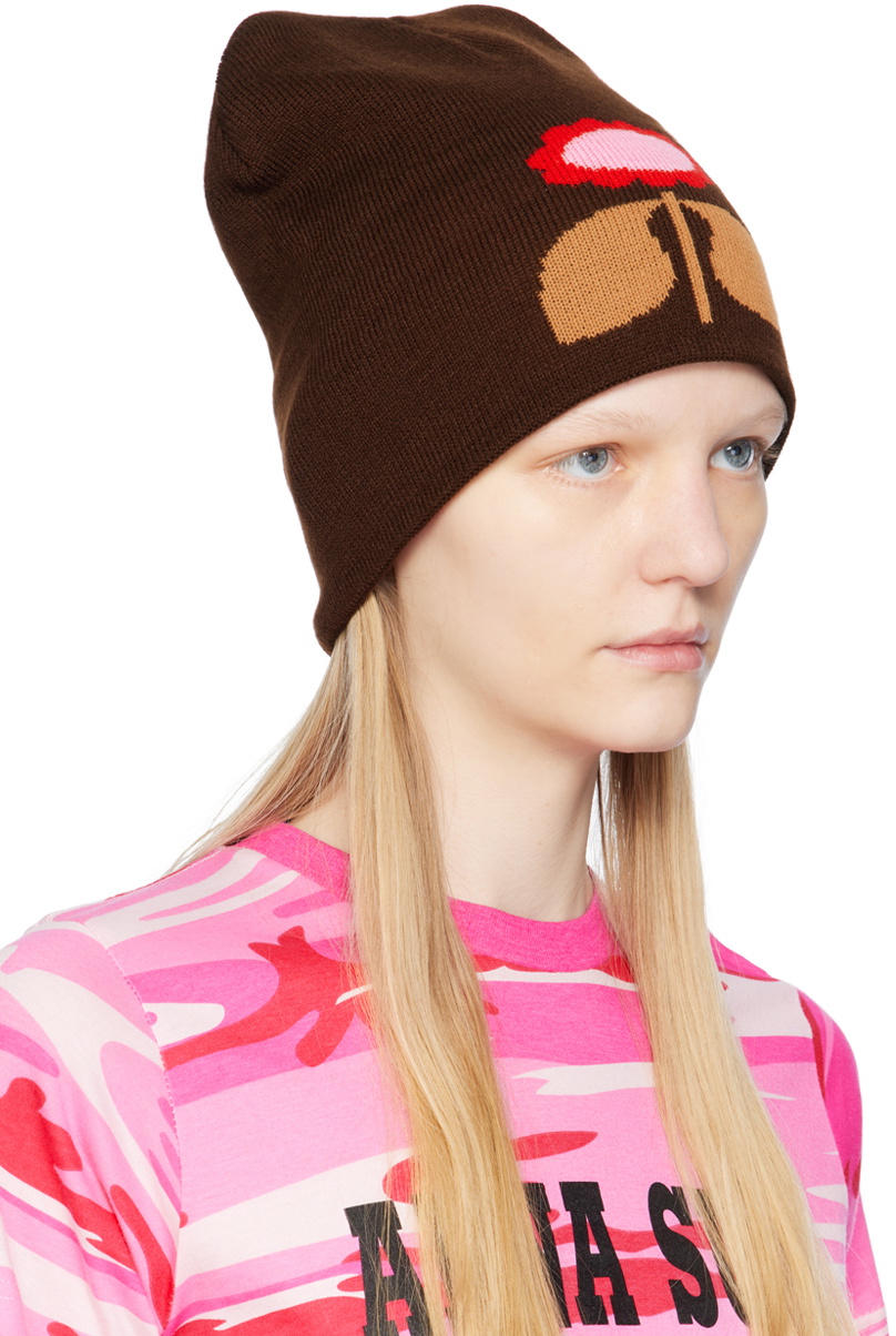 Anna Sui Brown Daisy Beanie Anna Sui
