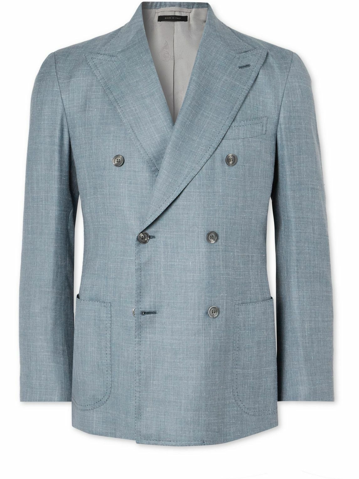 Brioni - Double-Breasted Silk, Cashmere and Linen-Blend Suit Jacket ...