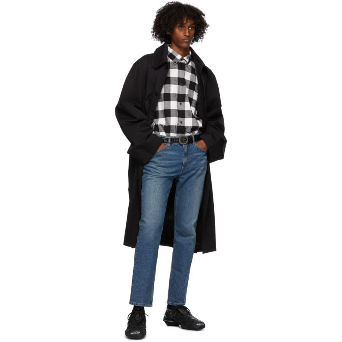 Balenciaga Black and White Flannel Tab Logo Shirt Balenciaga