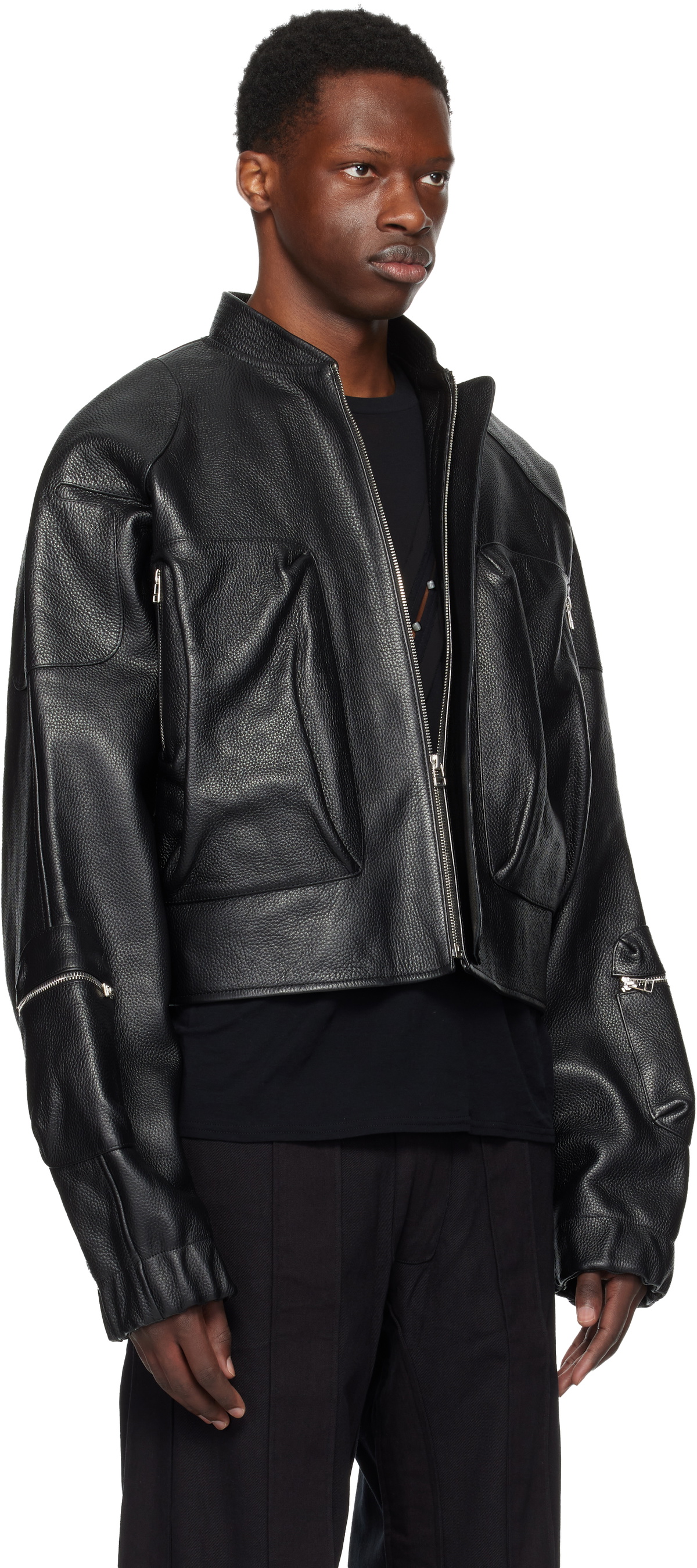 Tondolo Black Ecco Leather Bomber Jacket Tondolo