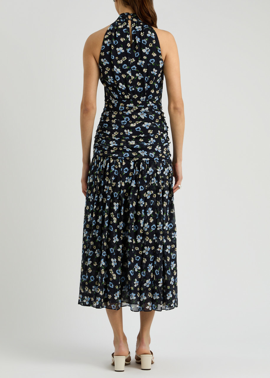 Veronica Beard Brock Floral-print Silk-chiffon Maxi Dress Navy Veronica ...