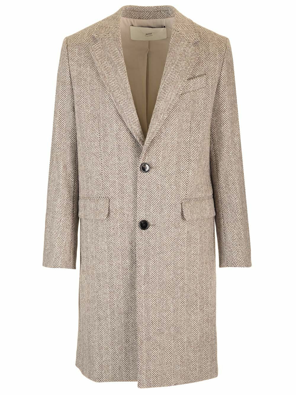 Ami Alexandre Mattiussi Coat In Brown Herringbone Fabric AMI Alexandre ...